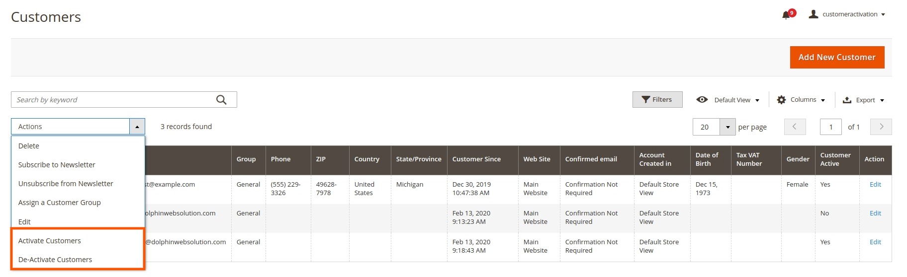 Magento 2 Customer Activation Extension